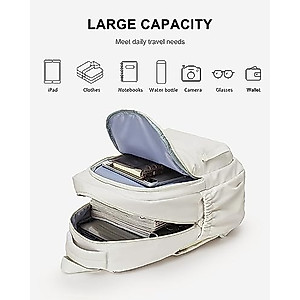 Small Backpack For School Girls Boys Aesthetic Lightweight Travel Daypack Simple Cute Backpack For Women Men Waterproof College High School Bookbag Fit 14 Inch Laptop With USB charging port,Beige