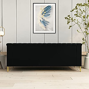 FHDLDS 83 Inch Black Modern Chesterfield Sofa, Contemporary Velvet Sofa Couch with Removable Cushions and Stainless Steel Base, Upholstered Futon Sofas for Living Room