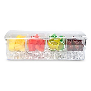 7Penn Condiment Tray with Ice Chamber, 4 Condiment Containers, Lid - Bar Garnish Tray Chilled Condiment Server Caddy