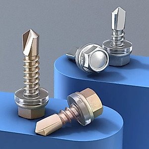 LERNOU #8×1/2" Hex Washer Head Self-Drilling Screws, 410 Stainless Steel Self-Tapping Sheet Metal Tek Screws with Waterproof Washers and Phillips Screwdriver. (100 pcs)