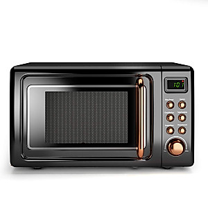 Retro Microwave Oven,Safeplus 0.7Cu.ft, Countertop 700W Microwaves with Cold Rolled Steel Plate 5 Micro Power Defrost & Auto Cooking Function LED Display Glass Turntable and Viewing Window Child Lock