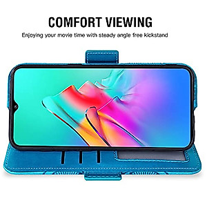 Asuwish Phone Case for Infinix Smart 5/Hot 10 Lite Wallet Cover with Tempered Glass Screen Protector and Leather Flip Credit Card Holder Stand Flower Folio Purse Cell Accessories X657B Women Men Blue
