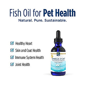 Nordic Naturals Omega-3 Cat, Unflavored - 2 oz - 304 mg Omega-3 Per One mL - Fish Oil for Cats with EPA & DHA - Promotes Heart, Skin, Coat, Joint, & Immune Health - Non-GMO