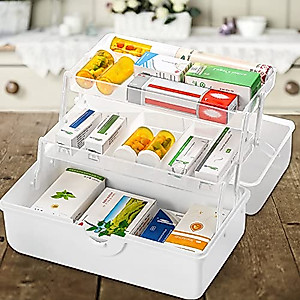 Bekith 3-Layers Multipurpose Plastic Storage Box Organizer Folding Tool Box, Portable Handled Storage Container, Art & Crafts Case, Sewing Supplies Organizer, Medicine Box, Clear/White