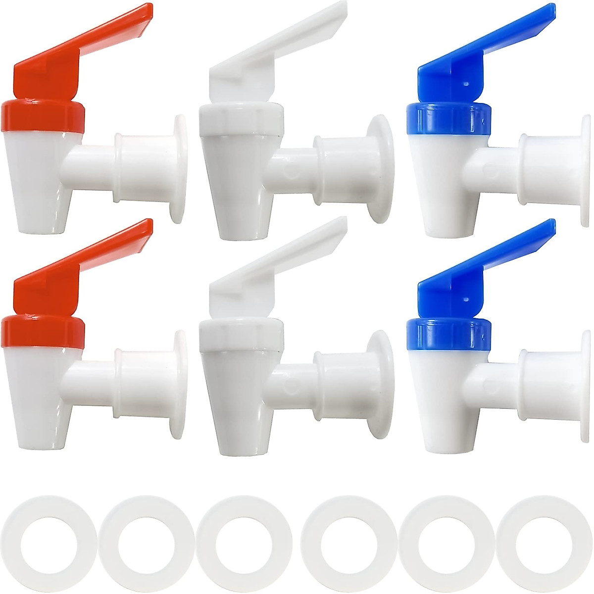 GXXMEI 6PCS Replacement Cooler Faucet, 2 White and 2 Red and 2 Blue Water Dispenser Tap Set, Internal Thread Plastic Spigot