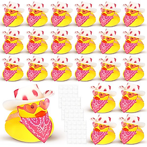 Jexine 24 Pcs Cowboy Rubber Duck, Cowboy Rubber Duck Mini Rubber Duckies with Hat Glasses Scarf Shower Party Favor(Cow Pattern)