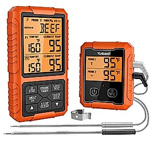 Wireless Meat Thermometer, Yunbaoit Digital Remote Food Cooking Meat Thermometer for BBQ Grill Smoker Oven Kitchen,500 FT Range&Dual Probes