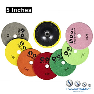 Diamond Polishing Pads 5 Inch Wet Dry Set 8 Pieces for Marble Quartz Stone Countertop Granite Concrete Polishing - by POLISHSURF