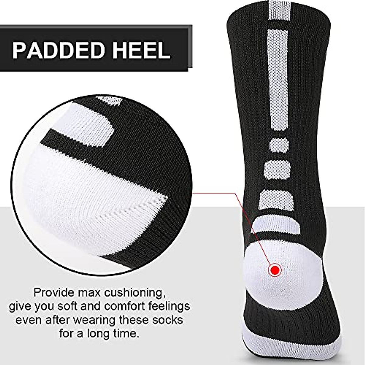boruizhen Men's Athletic Crew Socks basketball Socks Sport Compression Cushion Socks for Running and Training (6 Pairs)