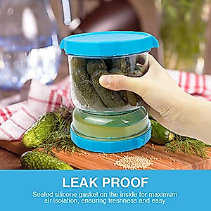 SOPHICO Pickle and Olives Jar Container with Strainer Flip, Leak-proof Juice Separator Hourglass Food Saver Storage Container (Transparent Blue)