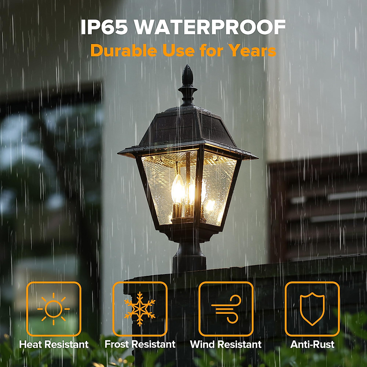 LUTEC Outdoor Solar Lamp Post Light, Dusk to Dawn 300LM Waterproof Pole Light Head with 4 Pcs Glass, Exterior Solar Powered Fence Post Light Fixtures for Garden, Patio, Yard(Brown)