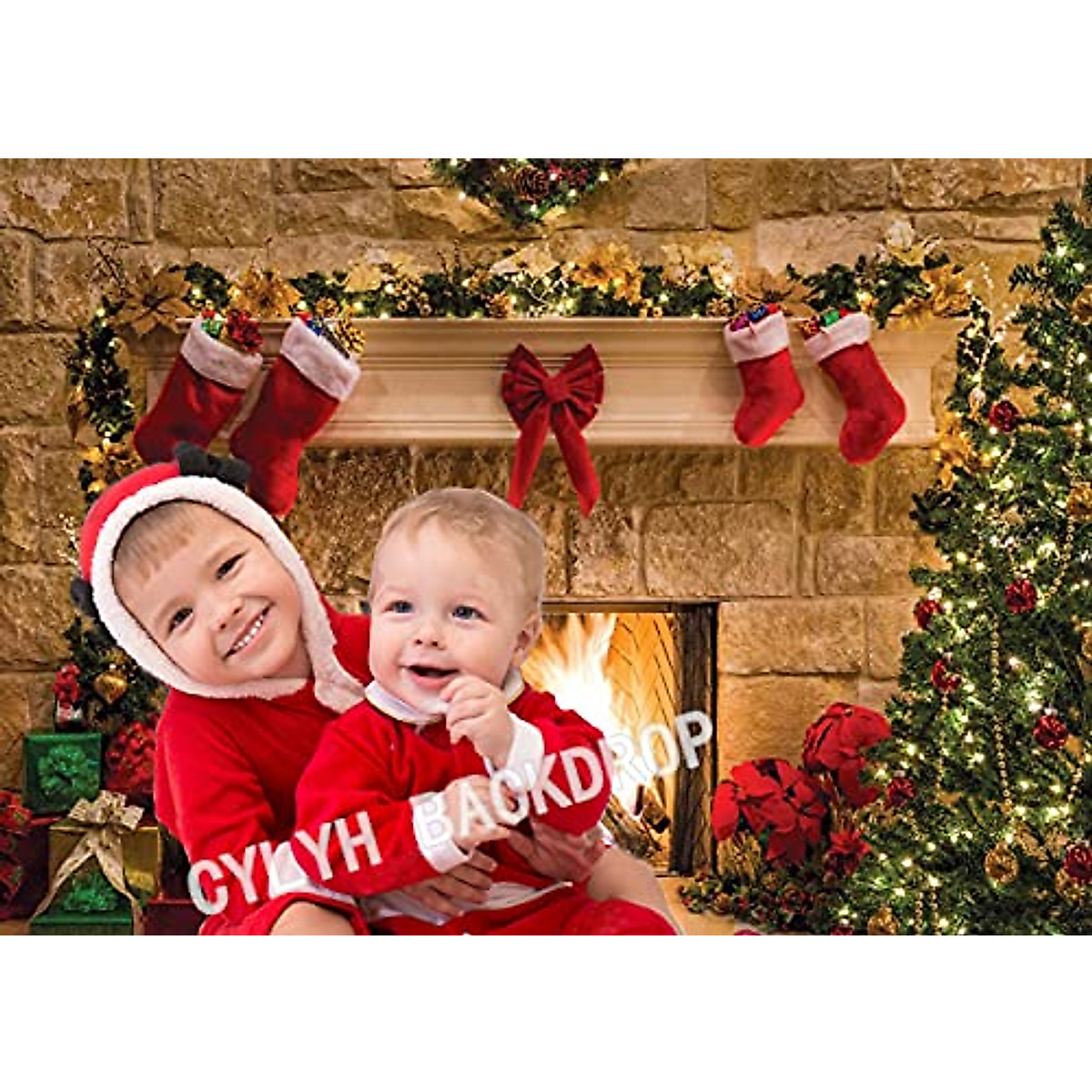 CYLYH 7x5ft Christmas Photography Backdrops Child Christmas Fireplace Decoration Background for Photo D087