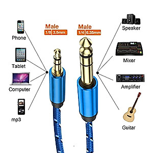 1/4 inch to 3.5mm Stereo Audio Cable, 6.35mm to 3.5mm Headphone Adapter, 1/4 to 1/8 Male to Male Aux Cord, 3.3ft (1m) Long, for Guitar, Cellphone, Laptop, Switch, Home Theater Devices (3.3ft)
