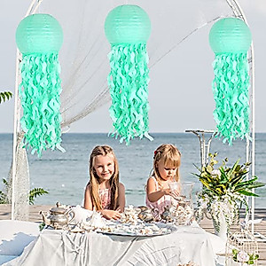 Jellyfish Paper Lantern Hanging Decoration, UNIIDECO Jelly Fish Mermaid Decor for Party, Under The Sea Mermaid Birthday Party Supplies, Ocean Theme Classroom Decorations (Green)