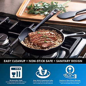 DI ORO Seamless Series 7-Piece Silicone Utensil Kitchen Set - 600°F Heat-Resistant Rubber Cooking and Baking Tools - Food Grade, BPA Free, and LFGB Certified Silicone - 5 Spatulas and 2 Spoons (Black)