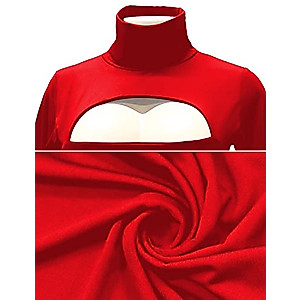 Haola Women's Long Sleeve Cut Out Front Sexy Club Bodycon Dress Party Mini Bandage Dress S Red