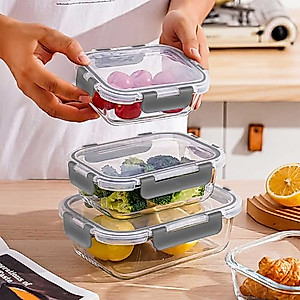 stusgo Glass Food Storage Container Set, Leak Proof Glass Meal Prep Containers Lunch Food Storage with Lids Airtight Storage for Kitchen Organization (grey, 15 pack)