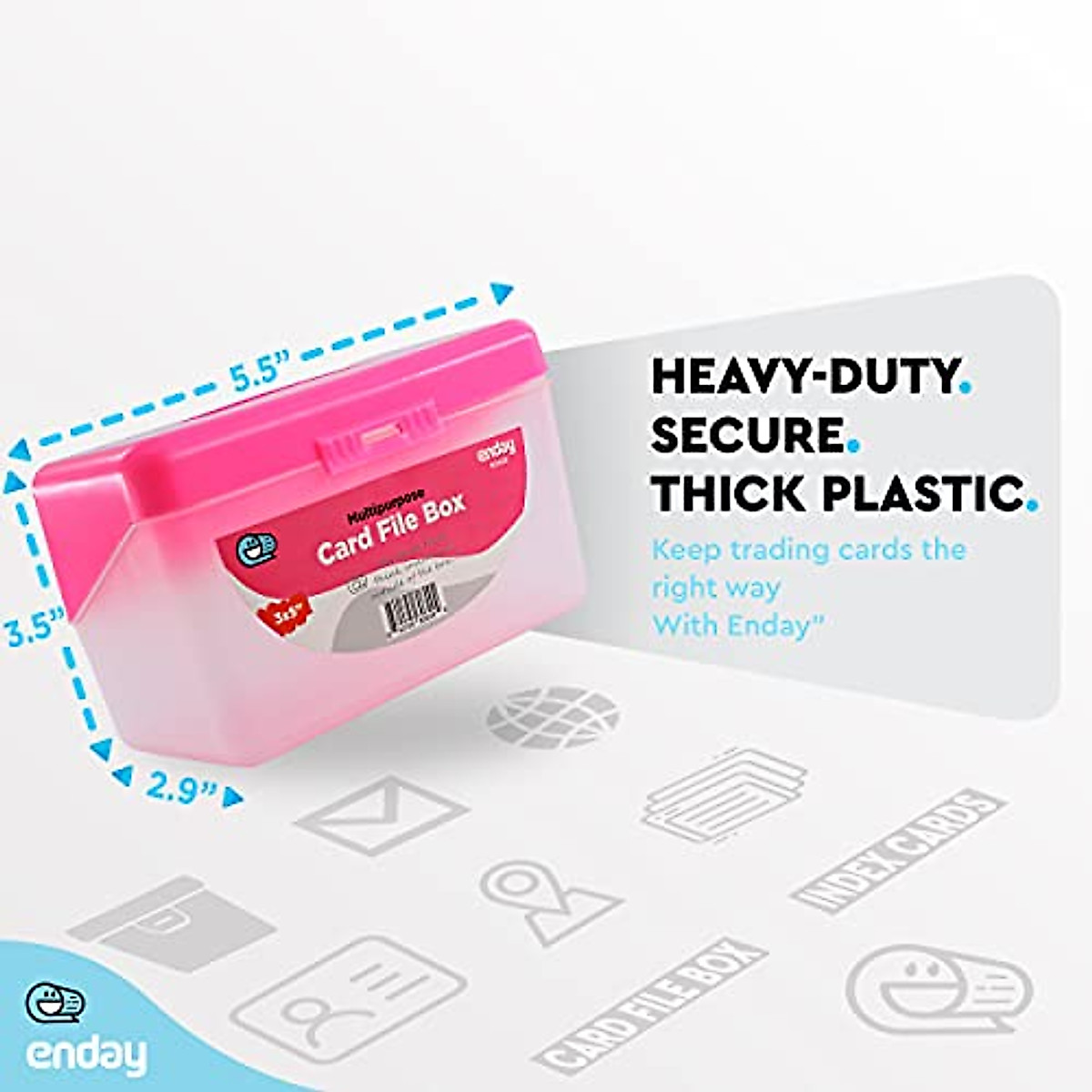 Index Card Holder Pink, 3x5 Note Flash Card Organizer Case, Index Card File w/ flip top, Notecard Recipe, Holder, Holds 250 Cards, Also Available in Purple, Red, Green, Blue, Grey (1 PC) - By Enday