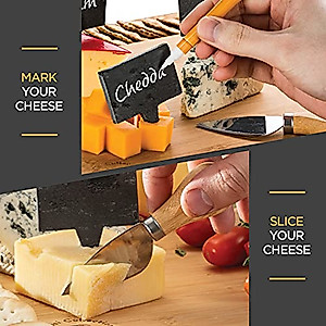 Large Charcuterie Board Gift Set - Bamboo Cheese Board and Knife Set - Wooden Cheese Board Platter - Meat/Cheese Cutting Board with 4 Cheese Knives - Mothers Day Gifts, Housewarming, Wedding Gift