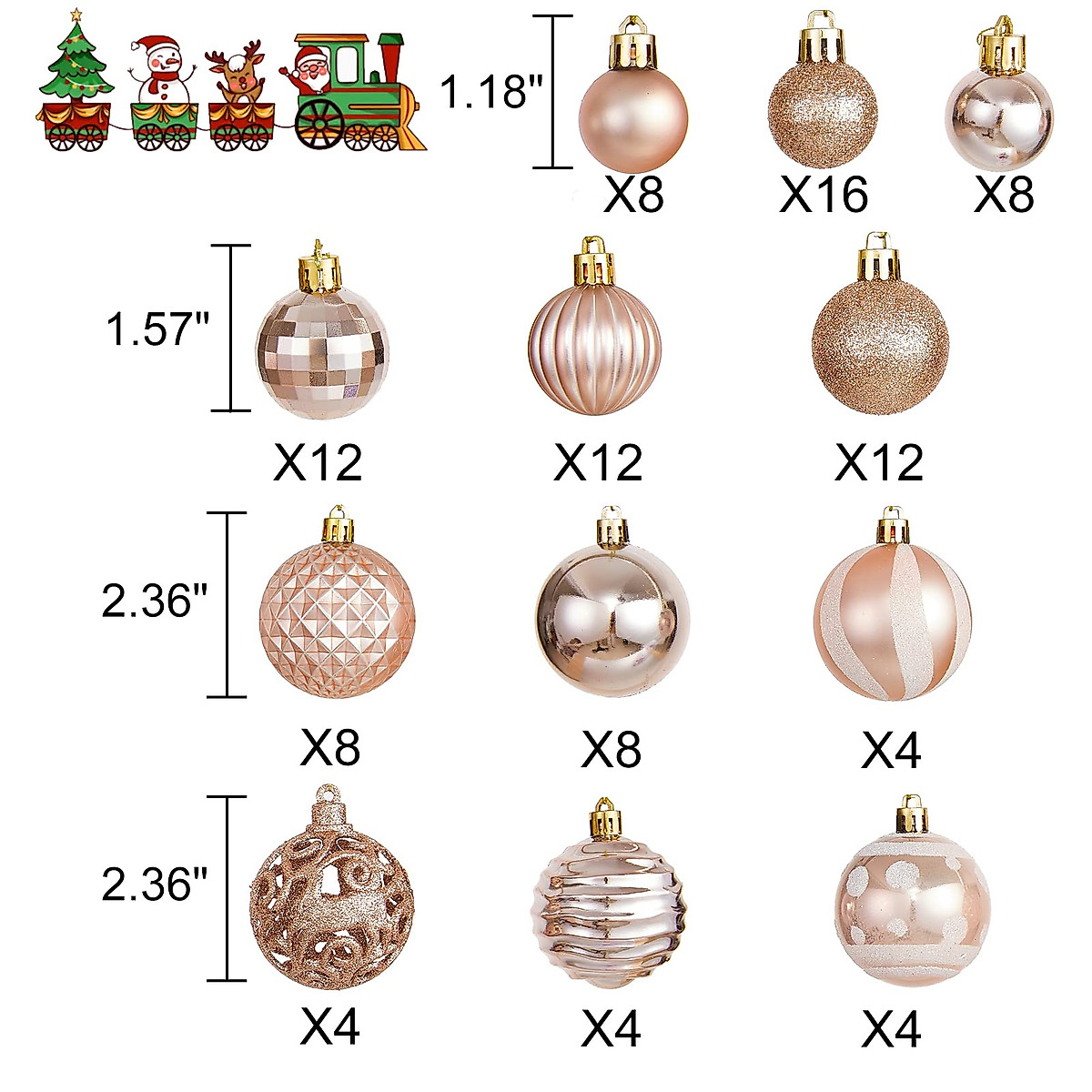 100PCS Shatterproof Christmas Tree Ball Ornaments, Assorted Baubles Set with Glitter - For Holiday Decor