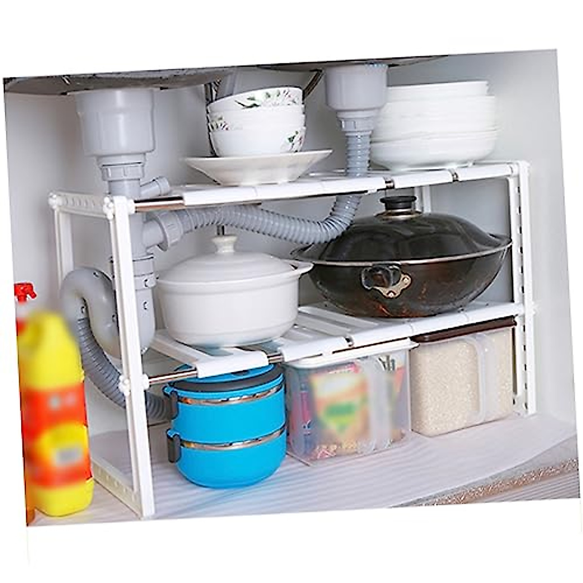 DELURA Sink Drying Rack Cabinet Storage Shelf Rack Under Sink Organizer Under Sink Expandable Shelf Organizer Bathroom Organizer Under Sink Over The Sink Shelf Curtain Tableware White/24