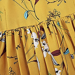 CM C&M WODRO Toddler Baby Girl Floral Dress Long Sleeve Mustard Yellow Dresses Flower Print Ruffle Playwear Fall Winter Dress(Yellow,5-6 Years)