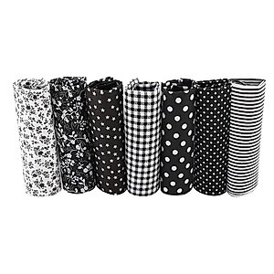 Fdit 7pcs Cotton Fabric DIY Assorted Pre-Cut Bedding Suite Quarters Bundle Black 25x25cm (25 * 25)