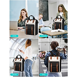 LOVEVOOK 17 Inch Laptop Backpack For Women Work Large Travel Backpack Purse, Nurse Bag College Backpack, Teacher Doctor Business Laptop Bag, Waterproof Wide Open Computer Back pack, Black-Beige-Brown