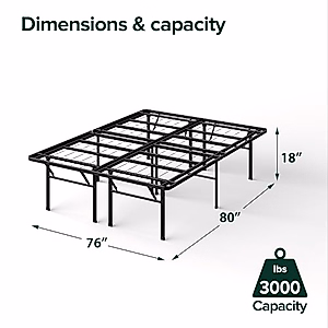 ZINUS SmartBase Heavy Duty Mattress Foundation, 18 Inch Metal Platform Bed Frame, No Box Spring Needed, Sturdy Steel Frame, Underbed Storage, King