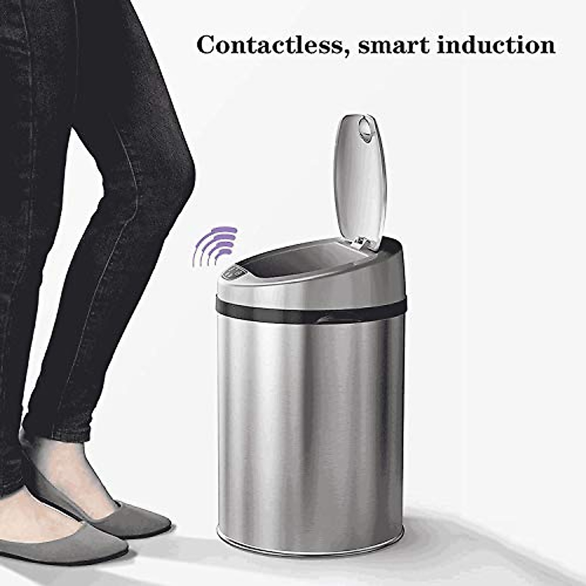 ZYJBM Smart Induction Trash Can Drum-Shaped Automatic Trash Can with Lid Stainless Steel Household Trash Can for Living Room Kitchen Bathroom Trash Can (Color : E, Size : 12L)