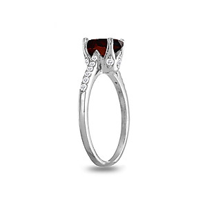 GemStar USA Sterling Silver Garnet and White Topaz Oval Crown Ring, Size 6