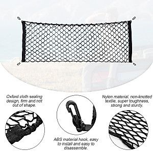 Osilly Car Rear Cargo Net, Double-Layer Adjustable Stretchable Elastic Storage Organizer Net, Trunk Cargo Storage Mesh Net with Hooks, Car Interior Accessories Fit for Car, Trucks, SUV (Small)
