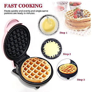 Mini Maker Waffle Maker 5“ Non-Stick Waffler Iron Stuffler Stuffed Wafflera Adjustable Browning Control, Heart, Azure