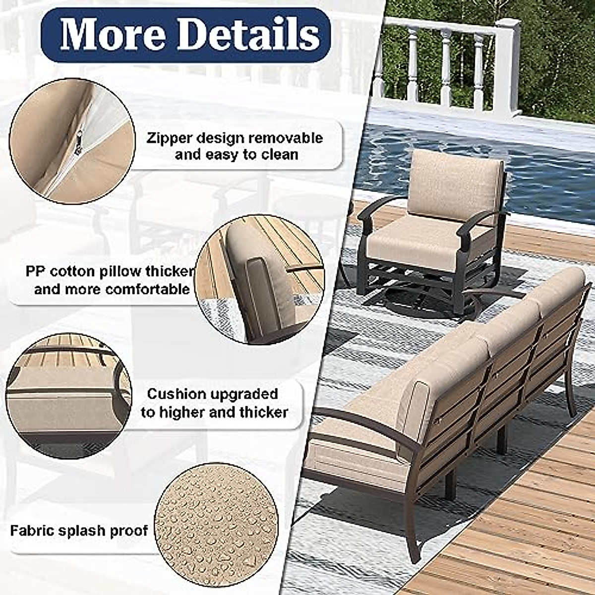 Delnavik Patio Furniture Set,5 Pieces Modern Outdoor Conversation Set w/43in Gas Fire Pit Table, Outdoor Metal Sectional Sofa with 55000 BTU Propane Fire Pit, Sand