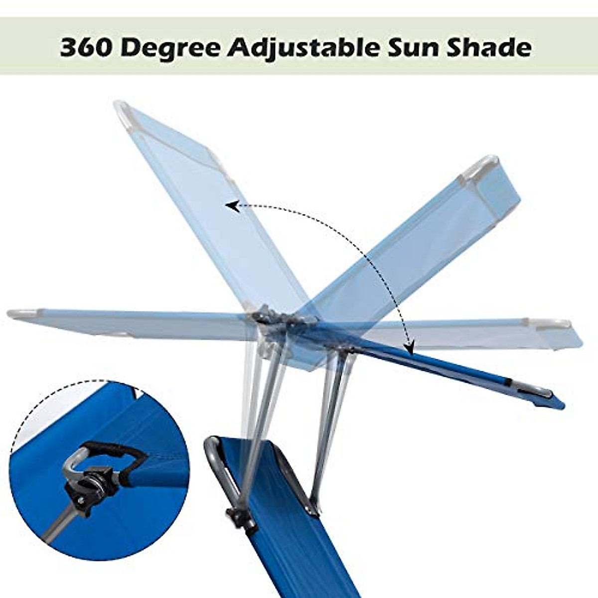 Giantex Lounge Chaise Chair Position and Shade Adjustable W/Canopy and Storage Pocket Folding Cot Recliner for Garden, Yard, Pool Side and Beach Sunbathing Folding Lounge Chairs(1, Navy)