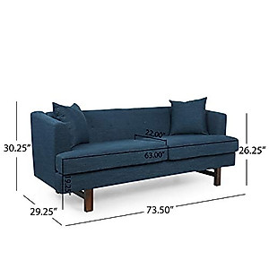 Christopher Knight Home Mableton 3 Seater Sofa, Navy Blue + Espresso