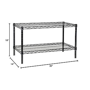 Omega Shelving Storage | 2 Tier Starter Shelving Unit 18" Deep x 30" Wide x 14" High - 800 lb Capacity per Shelf, Adjustable Wire Shelving, Tool-Free Assembly |Black Shelving