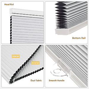 Changshade Custom Top Down Bottom Up Cellular Shades Cordless Blackout, Honeycomb Blinds Room Darkening Window Shades, 1.5" Cell Pleated for Office,Bedroom, Child, Bathroom, Easy to Install,White