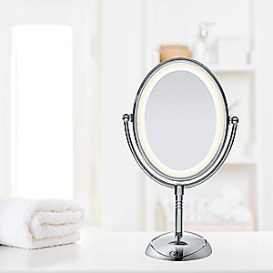 Conair Lighted Makeup Mirror, LED Vanity Mirror, 1X/7X Magnifying Mirror, Double Sided, Battery Operated in Polished Chrome