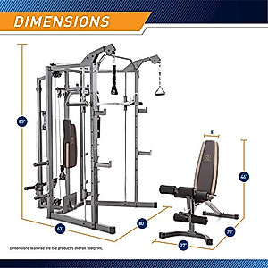 Marcy Smith Cage Machine with Workout Bench and Weight Bar Home Gym Equipment SM-4008
