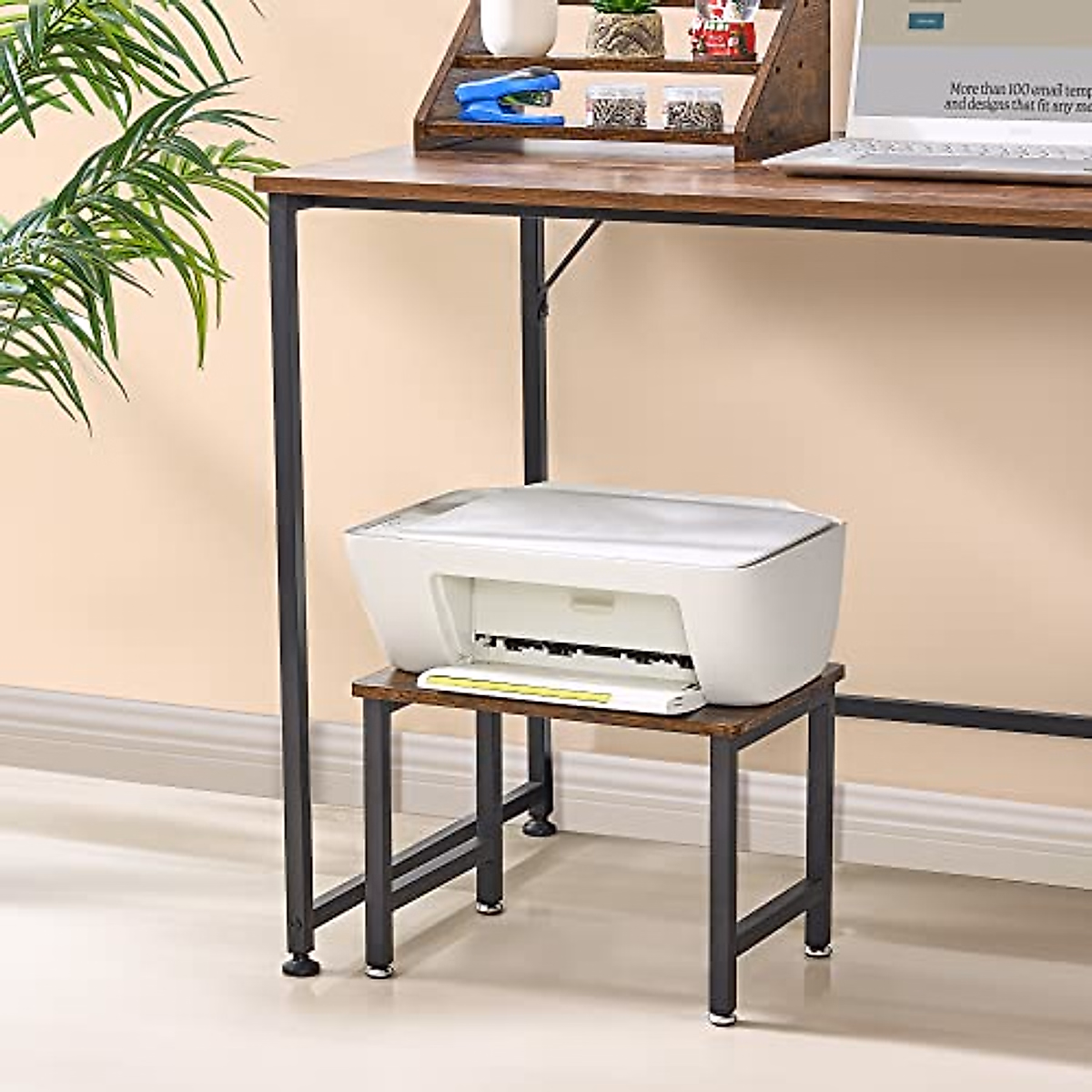 HOMCENES Narrow Console Table with 2 Support Bar and Desktop Printer Stand Bundle, Thin Entryway Table, Small Sofa Table, Industrial Couch Table, Under Desk Printer Table Rack