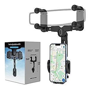 MIUOLV for Rear View Mirror Phone Holder, Rearview Mirror Phone Holder for Car, 360° Rotatable and Retractable Car Phone Holder Mount Universal Adjustable Car Cell Phone Holder for All Smartphones