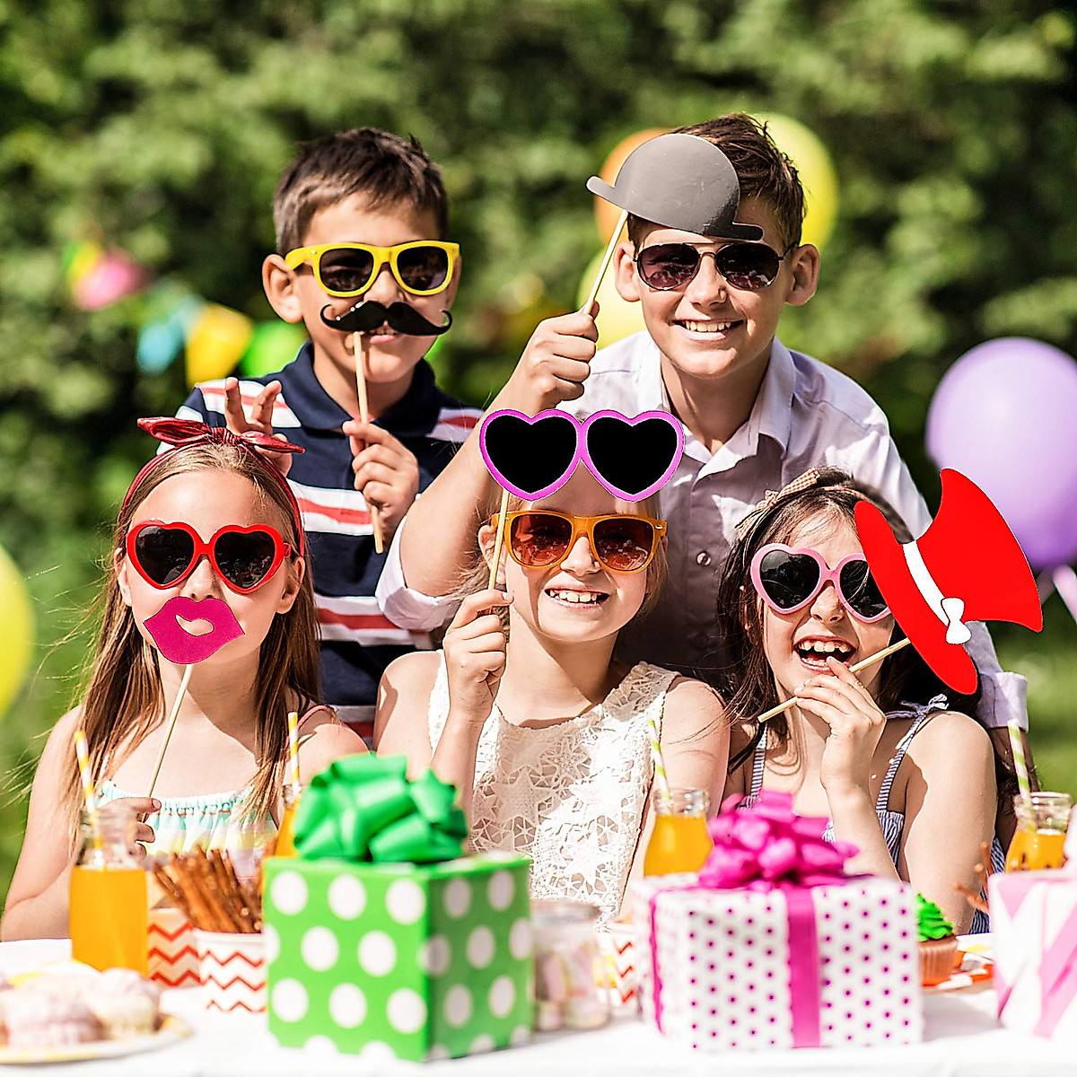 60 Pieces Photo Booth Props DIY Kit Graduation Funny Selfie Props Accessories for Wedding Prom Photo Booth Party Supplies Favors with Mustache on a Stick, Hats, Glasses, Mouth, Bowler, Bowties