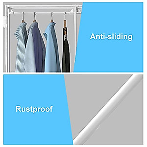 KOCASO Garment Shoes Rack Simple Closet Metal Shelf Clothing Organizer with 4 Hooks and Lower Storage Space, White