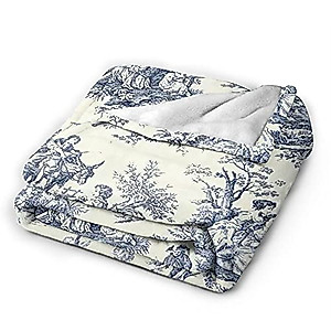 Toile Fleece Throw Blanket for Couch Sofa or Bed Throw Size, Soft Fuzzy Plush Blanket, Luxury Flannel Lap Blanket, Super Cozy and Comfy for All Seasons 50 x 60 inch…