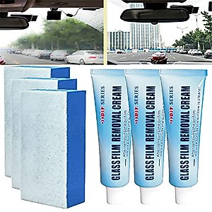 TYGHBN Car Glass Oil Film Cleaner, Glass Film Removal Cream, Car Windshield Oil Film Cleaner, Glass Stripper Water Spot Remover with Sponge (3 set with sponge)