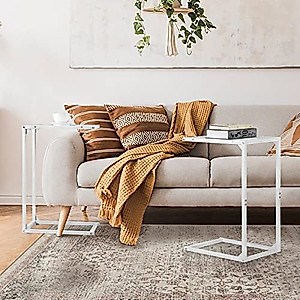 C Shaped End Table Set of 2, Snack Side Table, C Tables for Couch, Couch Tables That Slide Under, for Living Room, Bedroom, White