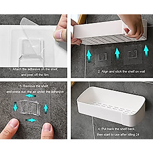 Fineget Plastic Shower Caddy Adhesive Shower Shelves for Wall Bathroom Kitchen Bathtub Rustproof Home Basket Shelf Removable No Drilling Space Saving Shower Storage Organizer Quick Dry White 2 Pack