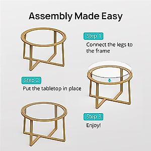 Evajoy Round Glass Coffee Table, 27.6" Gold Coffee Table with Tempered Clear Glass Surface for Living Room, Simple & Modern Center Circle Coffee Table for Small Space, Easy Assembly