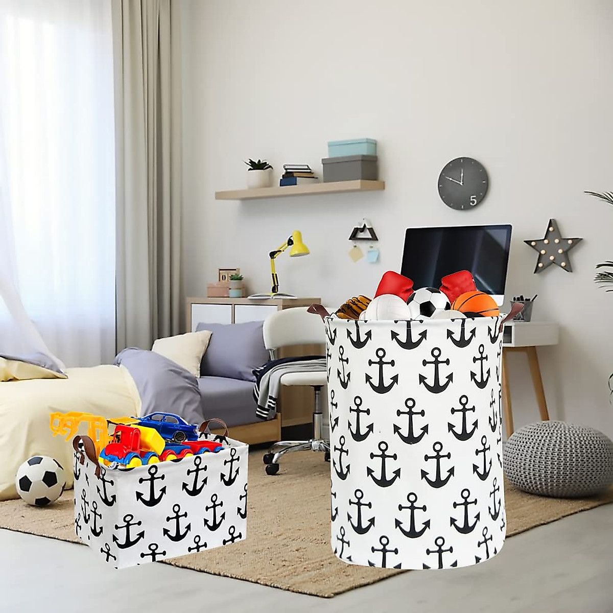CLOCOR Rectangular Storage Basket,Collapsible Cute Pattern Storage Bin,Waterproof Coating Storage Box with Handles ,Gift Baskets,Toy Organizer,Shelf Basket (Anchor)
